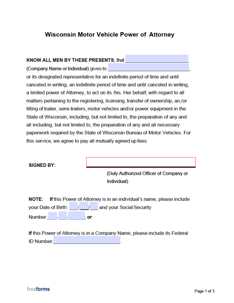 Free Wisconsin Limited (Special) Power of Attorney Form | PDF | Word