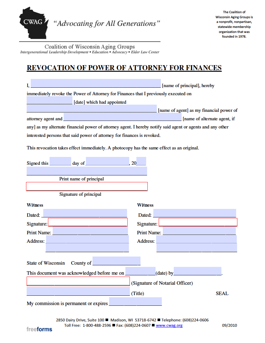 Free Wisconsin Revocation of Power of Attorney Form | PDF | Word