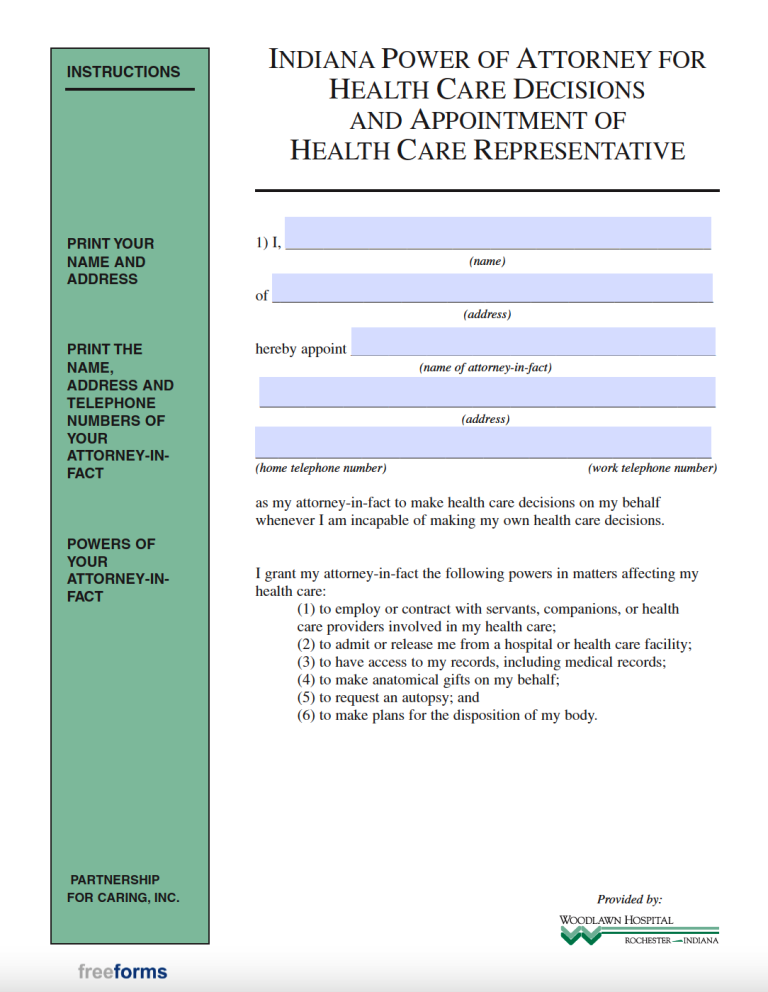 Free Indiana Medical Power of Attorney Form | PDF | Word