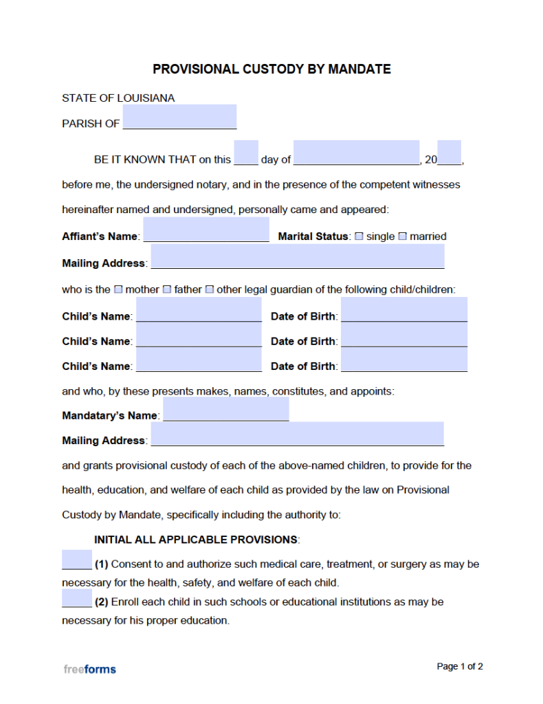 Free Louisiana Minor Child Power of Attorney Form | PDF | Word