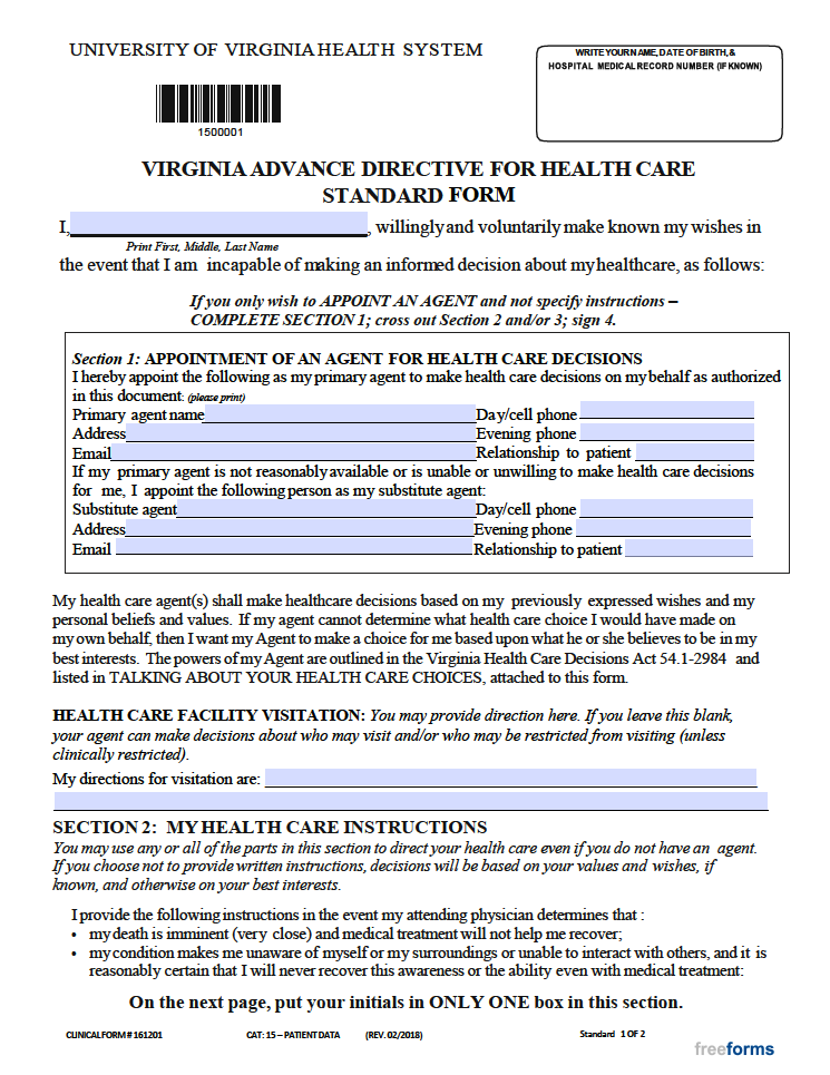 Free Virginia Advance Directive Form (Medical POA & Living Will) | PDF