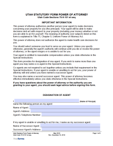 Free Utah Durable (Financial) Power of Attorney Form | PDF | Word
