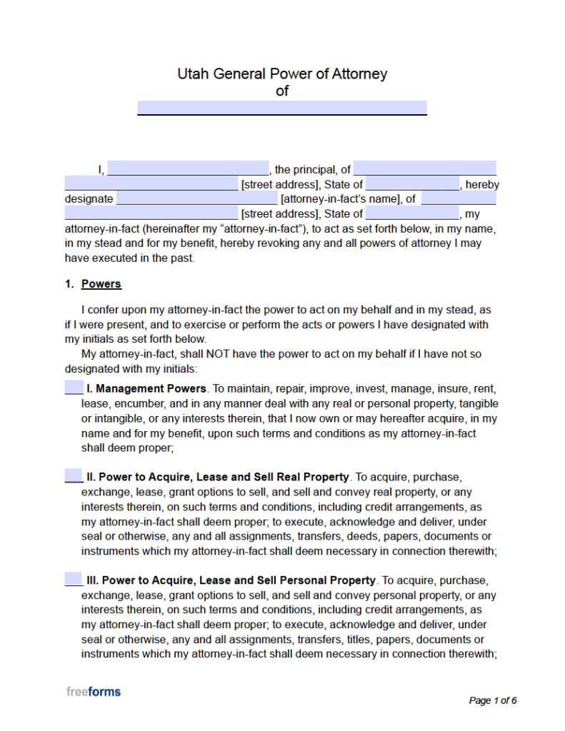 Free Utah Durable (Financial) Power of Attorney Form | PDF | Word