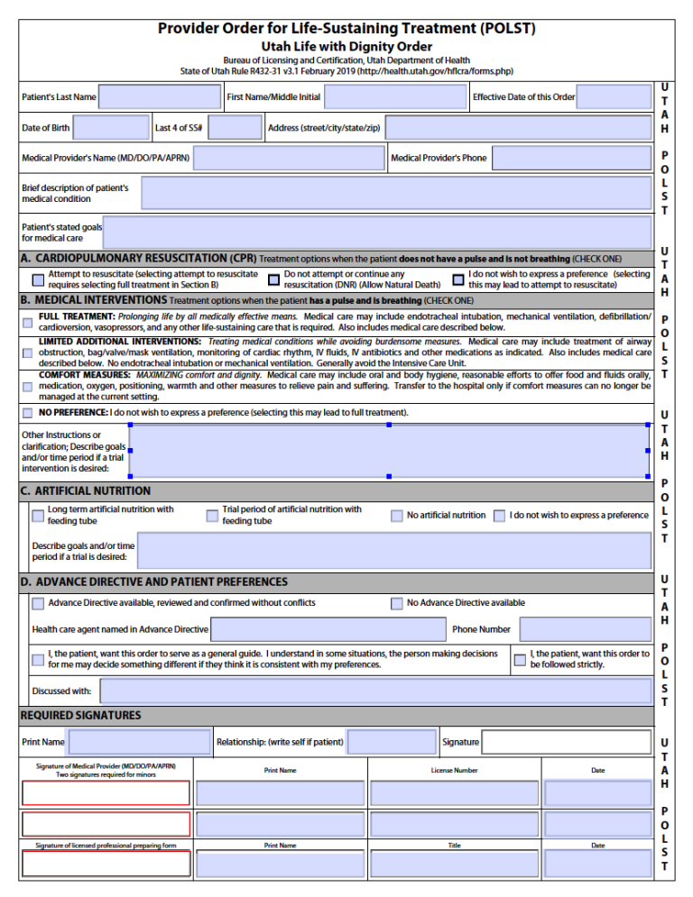Free Utah Advance Directive Form (Medical POA & Living Will) | PDF | WORD