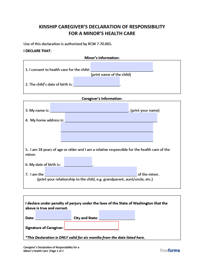 Free Washington Minor Child Power of Attorney Form | PDF | WORD
