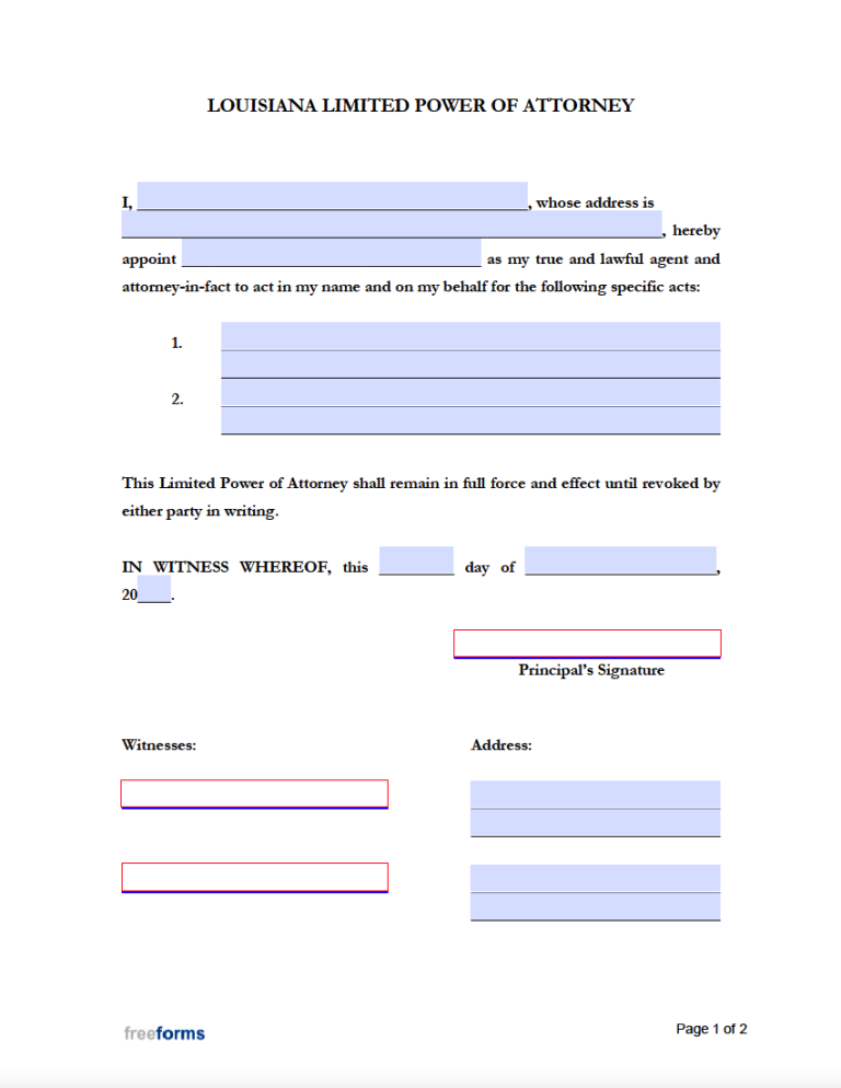 Free Louisiana Limited (Special) Power of Attorney Form | PDF | Word