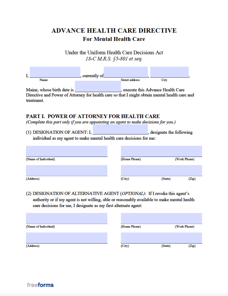 Free Maine Advance Directive Form (Medical POA & Living Will) | PDF