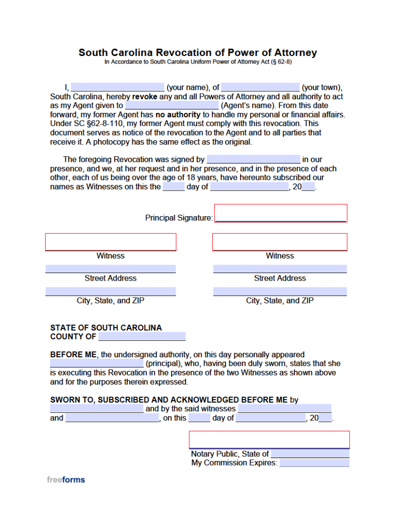 Free South Carolina Revocation Of Power Of Attorney Form PDF WORD free-south-carolina-revocation-of-power-of-attorney-form-pdf-word