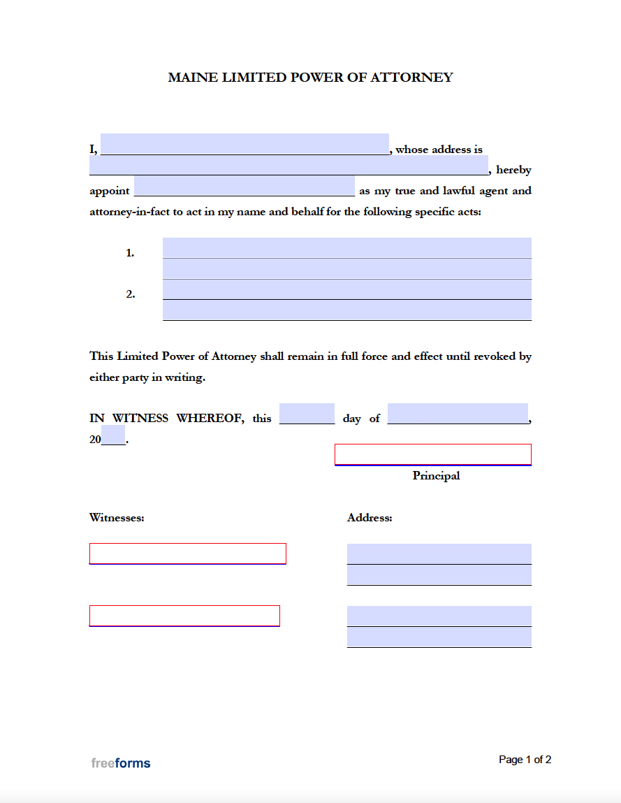 Free Maine Limited (Special) Power of Attorney Form | PDF | Word