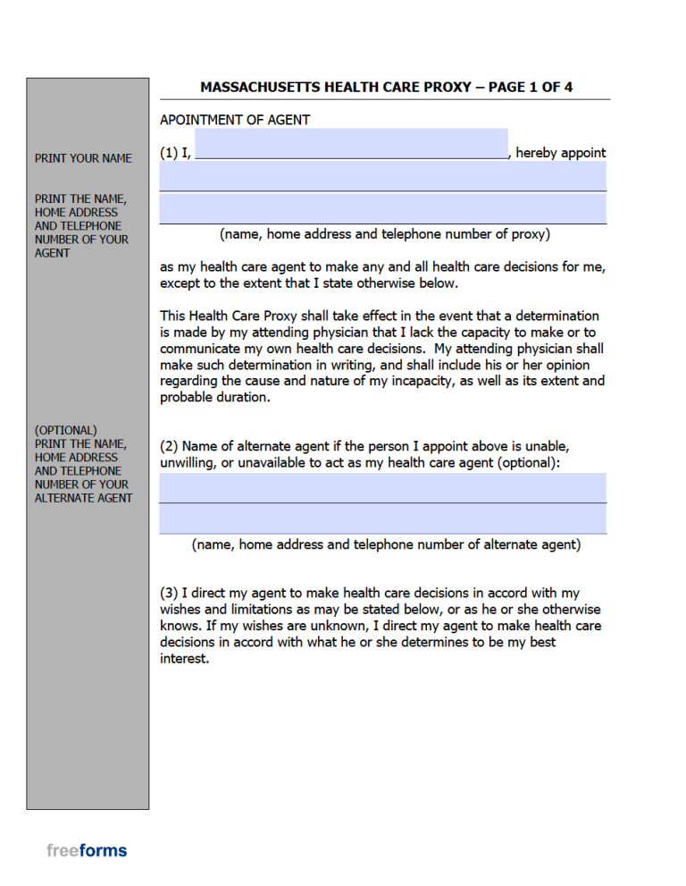 Free Massachusetts Advance Directive Form (Medical POA & Living Will) | PDF