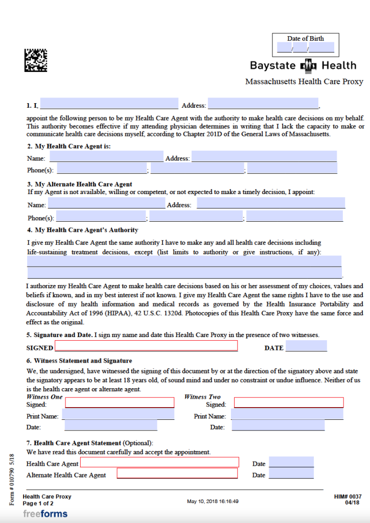 Free Massachusetts Medical Power of Attorney Form | PDF