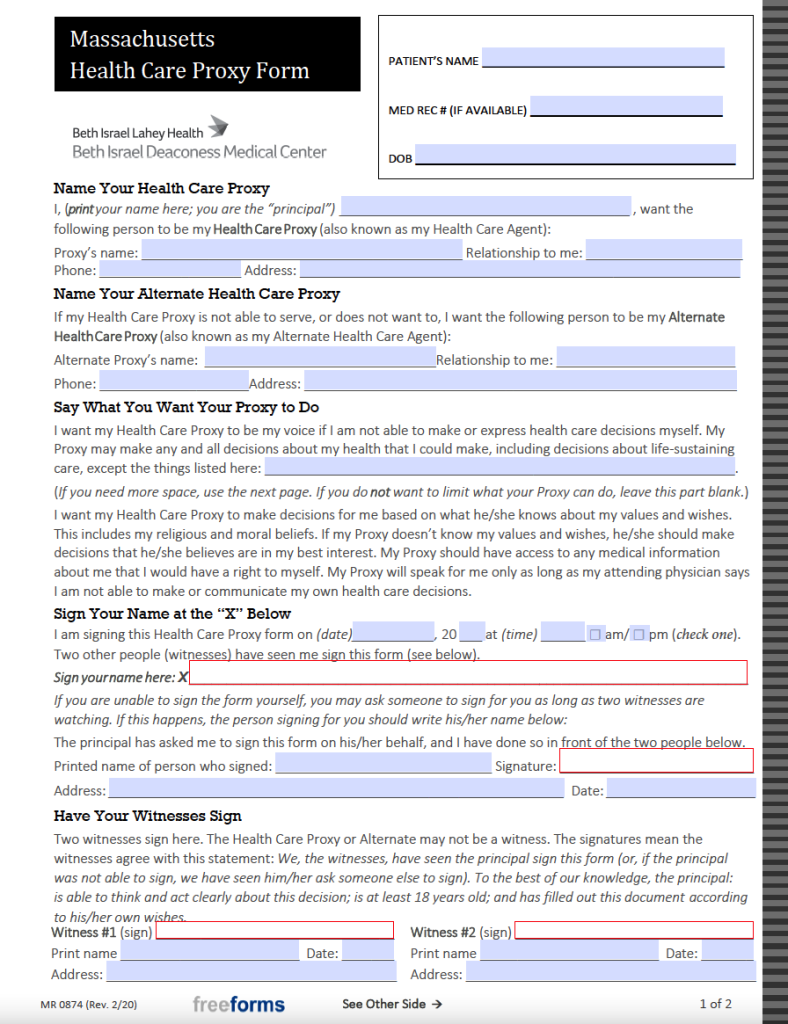 Free Massachusetts Advance Directive Form (Medical POA & Living Will) | PDF