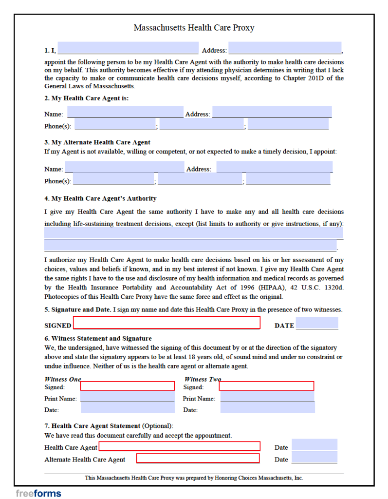 Free Massachusetts Medical Power of Attorney Form | PDF