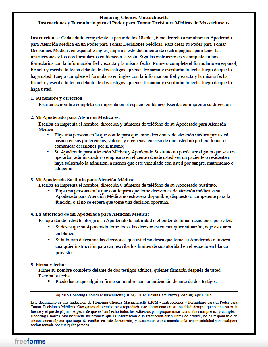 Free Massachusetts Advance Directive Form (Medical POA & Living Will) | PDF
