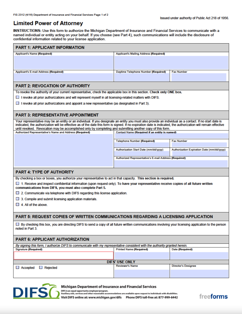 Free Michigan Limited (Special) Power of Attorney Form | PDF | WORD