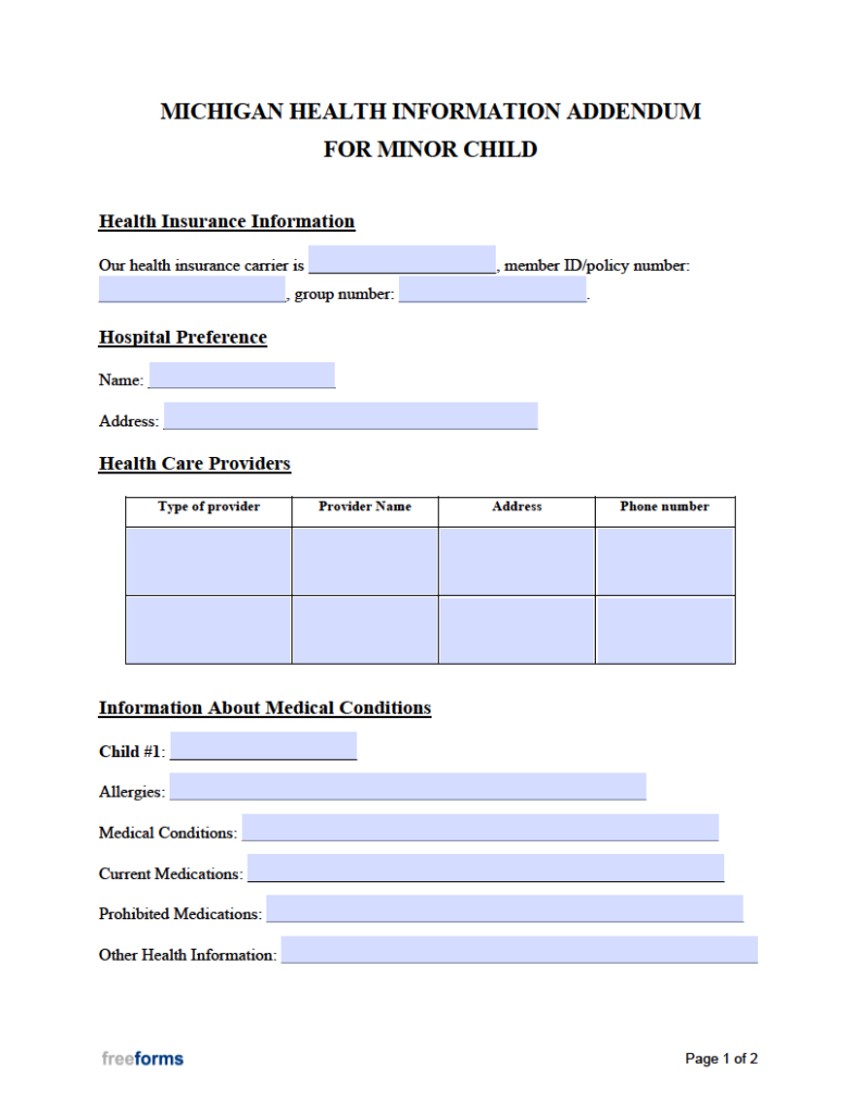 Free Michigan Minor Child Power of Attorney Form | PDF | Word