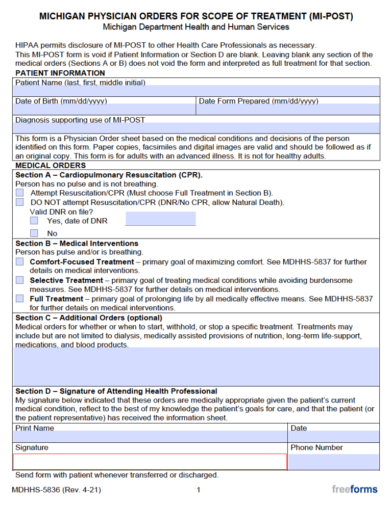 Free Michigan Advance Directive Form (Medical POA & Living Will) | PDF ...