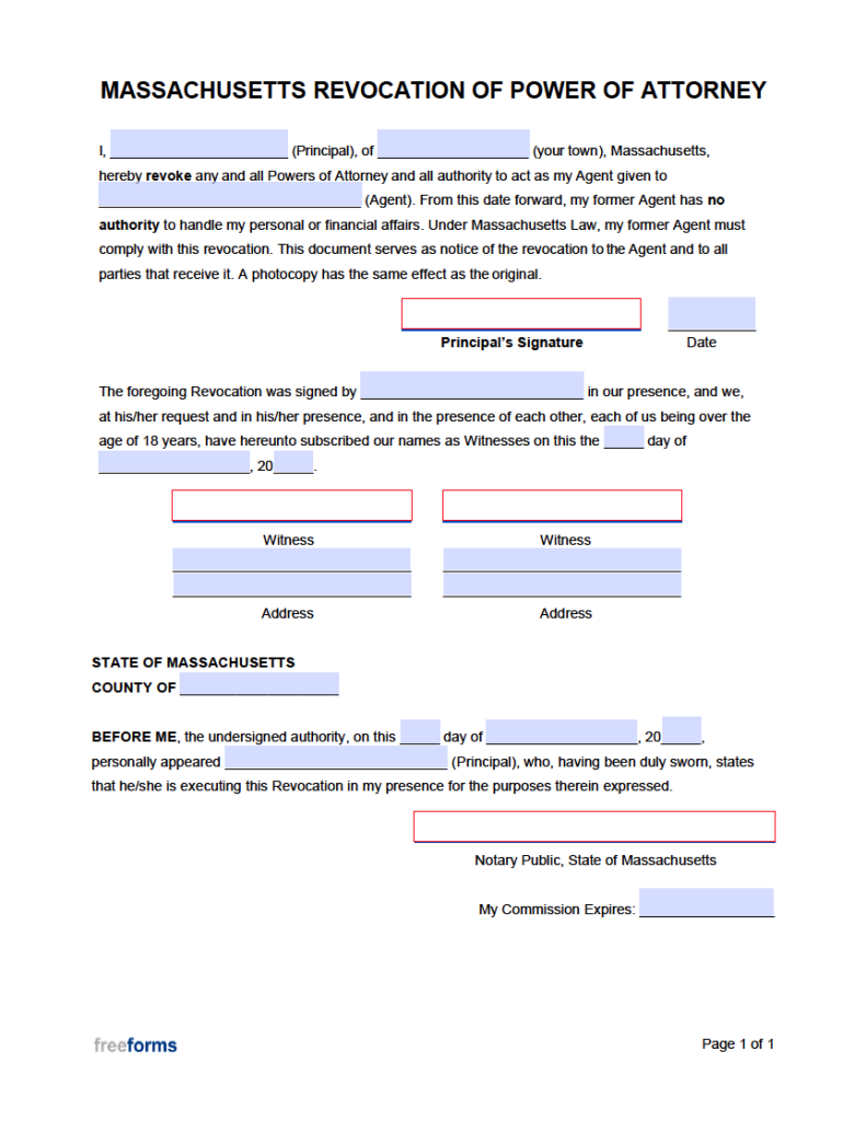 Free Massachusetts Revocation of Power of Attorney Form | PDF | Word
