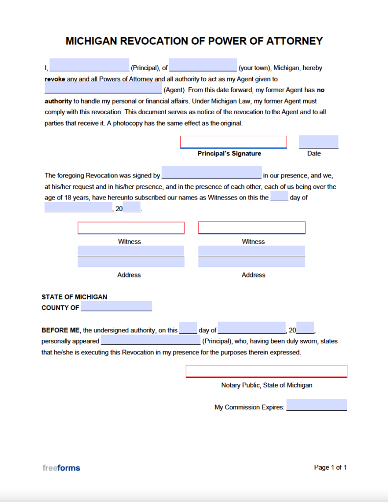 Free Michigan Revocation of Power of Attorney Form | PDF | Word