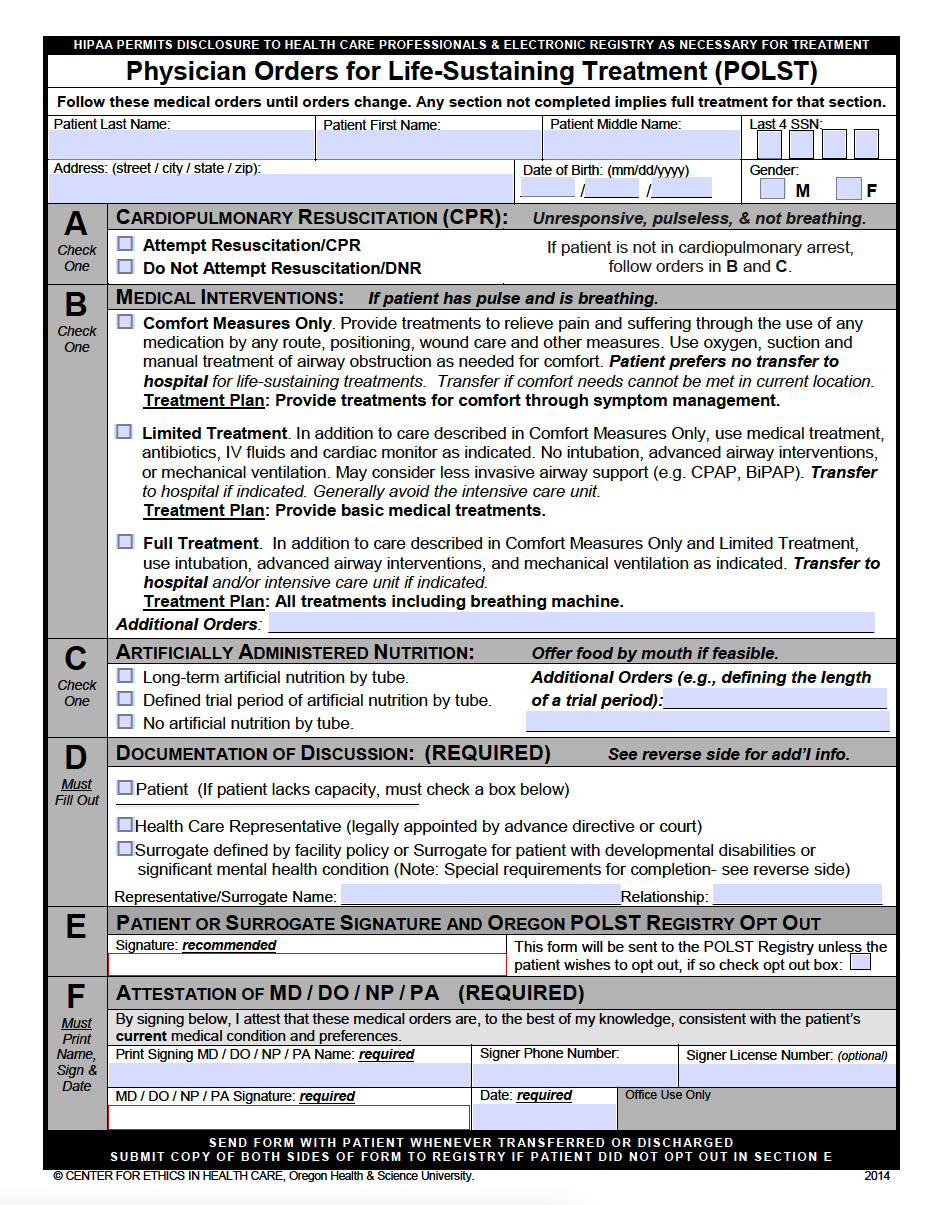 Free Oregon Advance Directive Form (Medical POA & Living Will) | PDF