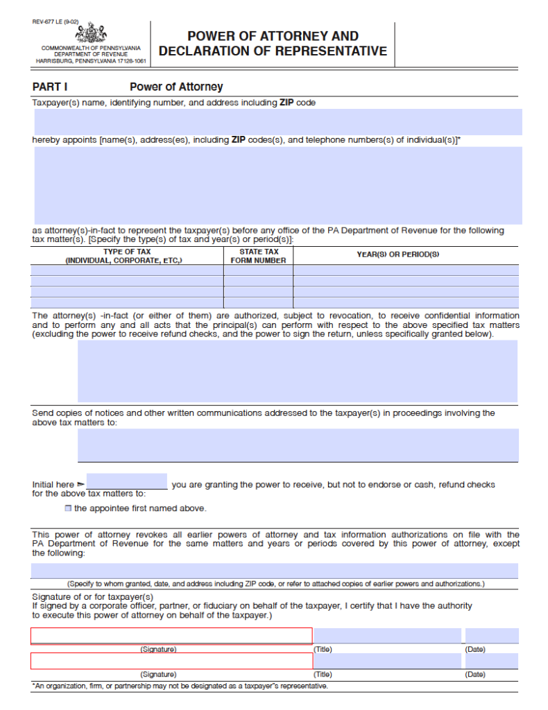 Free Pennsylvania Tax Power of Attorney Form | PDF