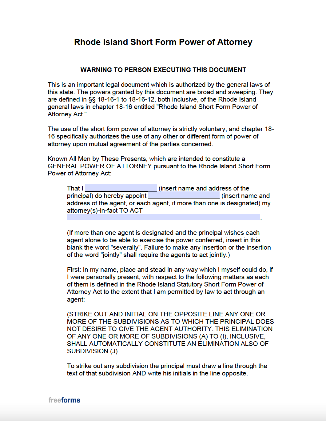 Free Rhode Island General (Financial) Power of Attorney Form | PDF | Word