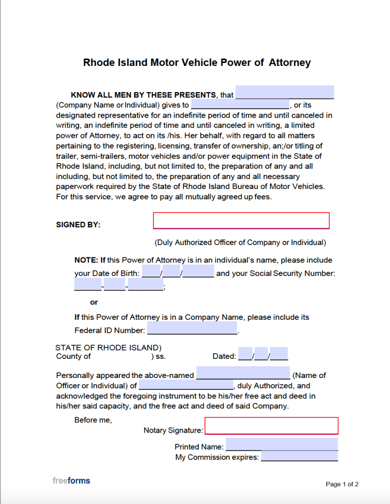 Free Rhode Island Motor Vehicle (DMV) Bill of Sale Form | PDF