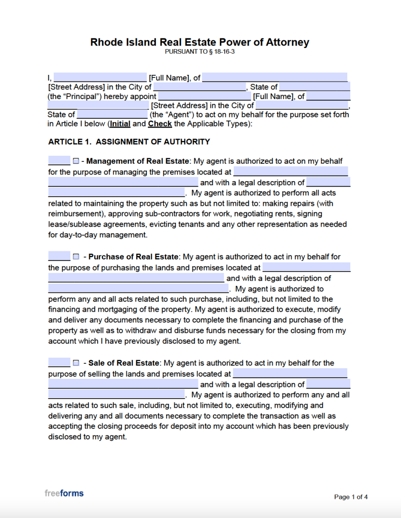 Free Rhode Island Power of Attorney Forms | PDF | Word