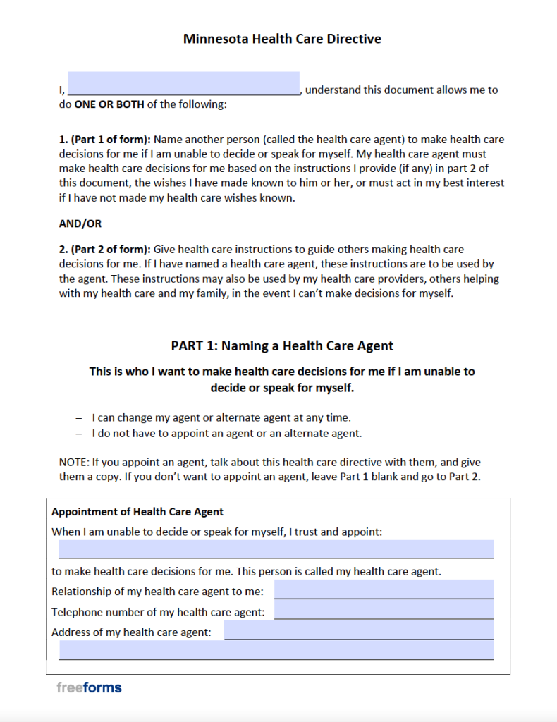Free Minnesota Advance Directive Form (Medical POA & Living Will) | PDF