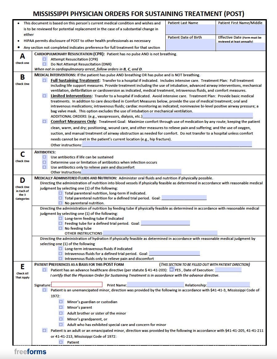 Free Mississippi Advance Directive Form (Medical POA & Living Will) | PDF