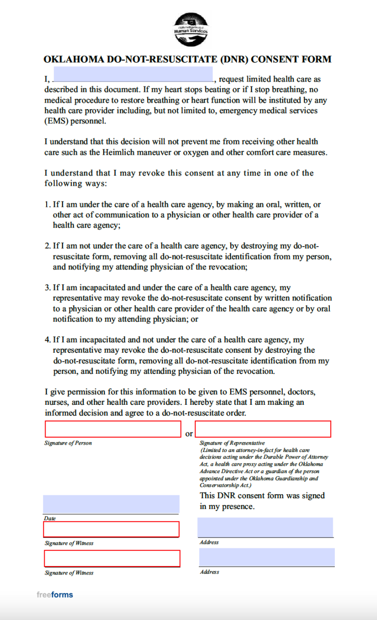 Free Oklahoma Advance Directive Form (Medical POA & Living Will) | PDF ...