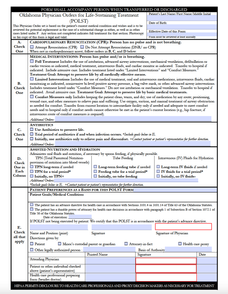 Free Oklahoma Advance Directive Form (Medical POA & Living Will) | PDF ...