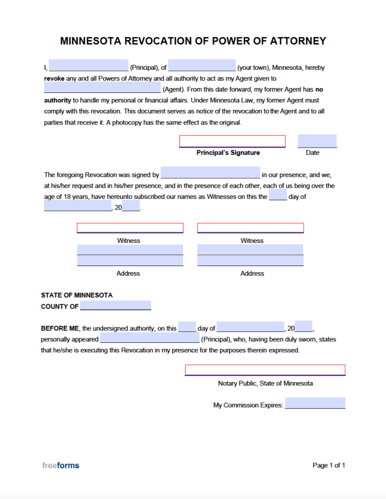 Free Minnesota Revocation of Power of Attorney Form | PDF