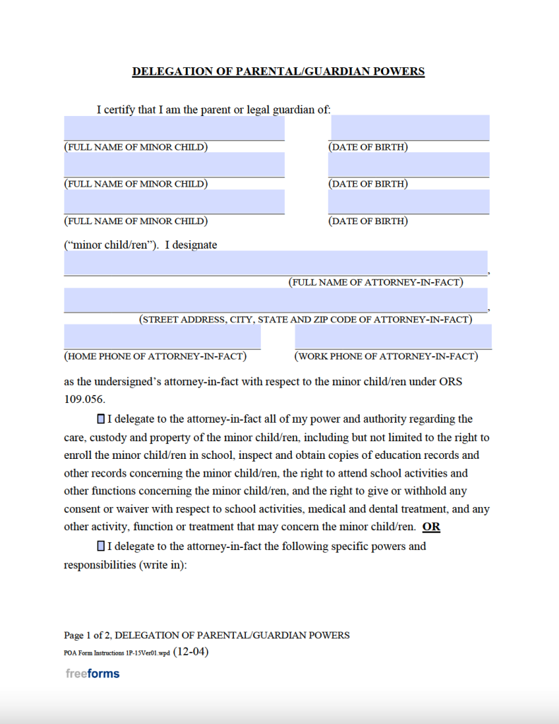 Free Oregon Power of Attorney Forms | PDF | Word