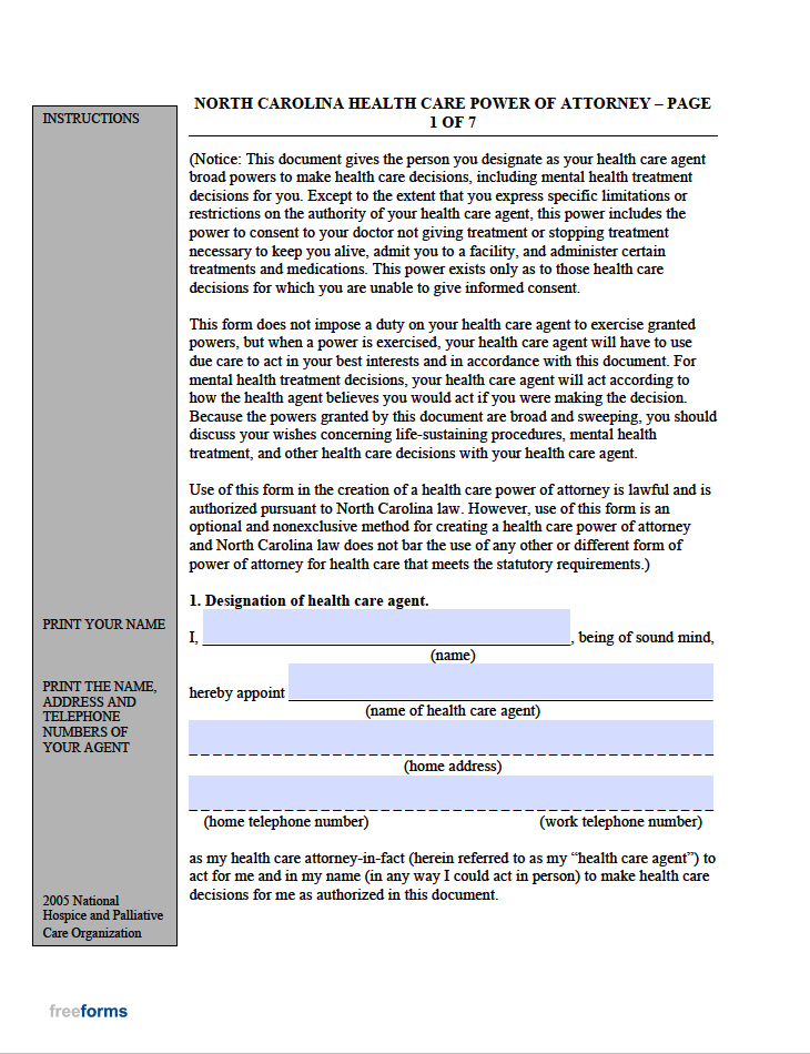 Free North Carolina Medical Power of Attorney Form | PDF