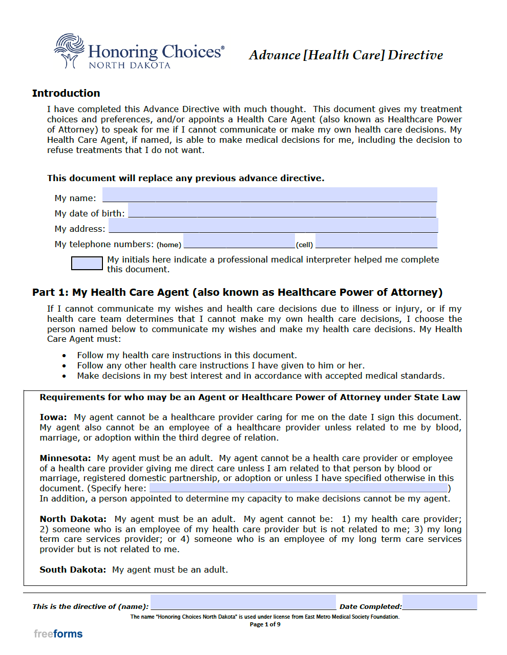 Free North Dakota Advance Directive Form (Medical POA & Living Will) | PDF