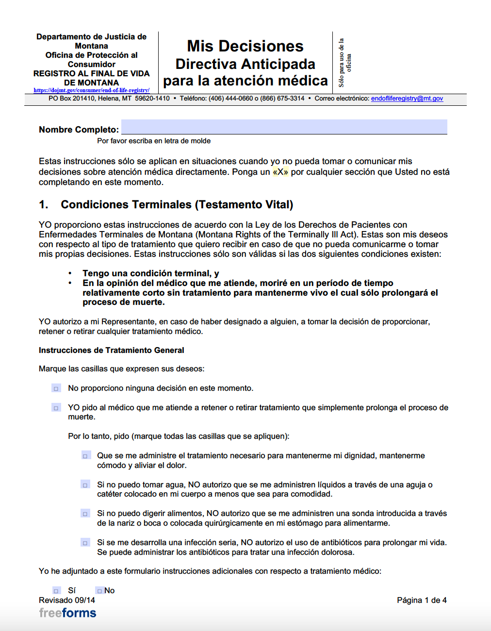 Free Montana Advance Directive Form (Medical POA & Living Will) | PDF ...