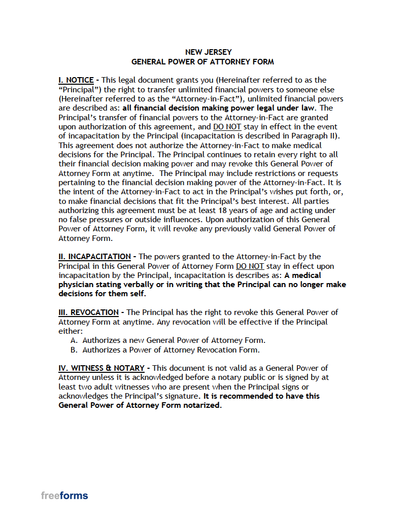 Free New Jersey General (Financial) Power of Attorney Form | PDF | Word