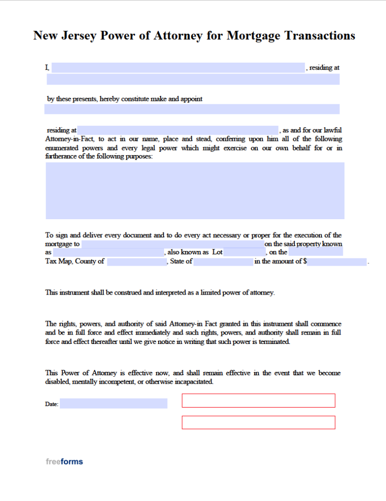 Free New Jersey Real Estate Power of Attorney Form | PDF