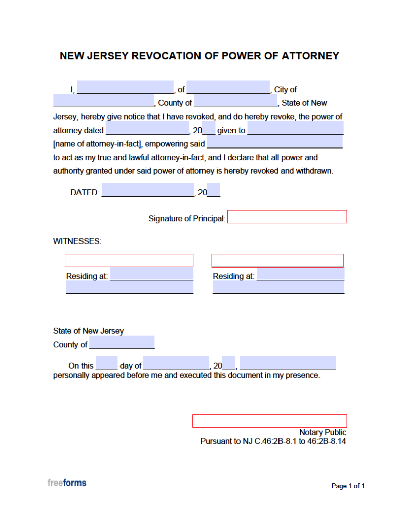 Free New Jersey Power of Attorney Forms | PDF | WORD