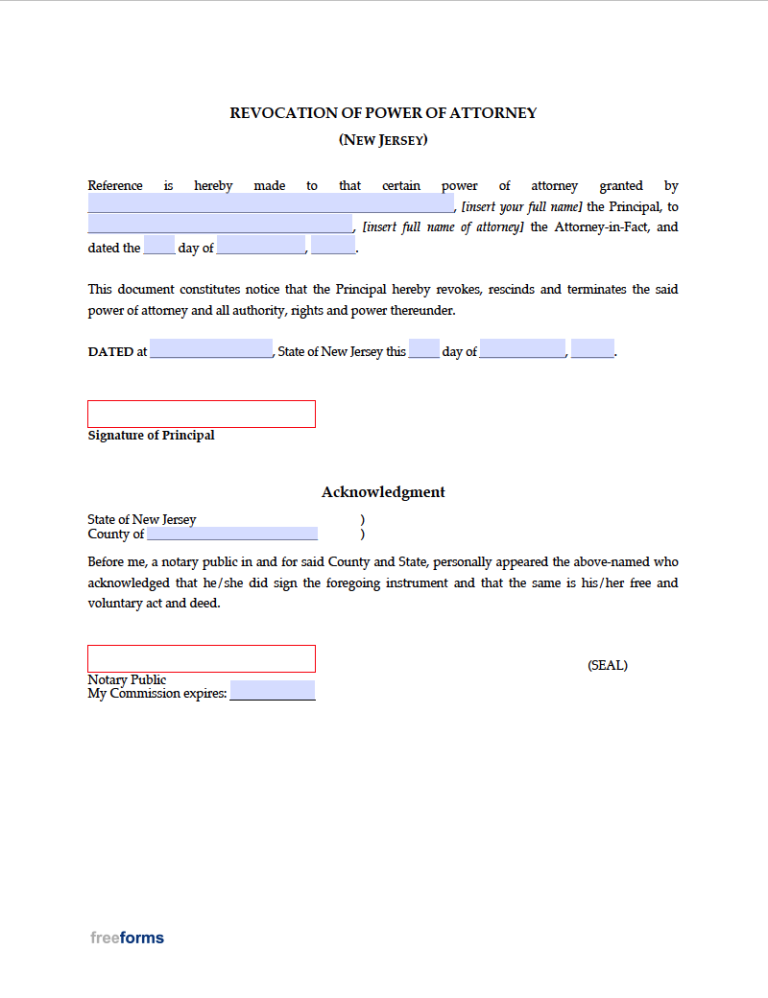 Free New Jersey Revocation of Power of Attorney Form | PDF | WORD