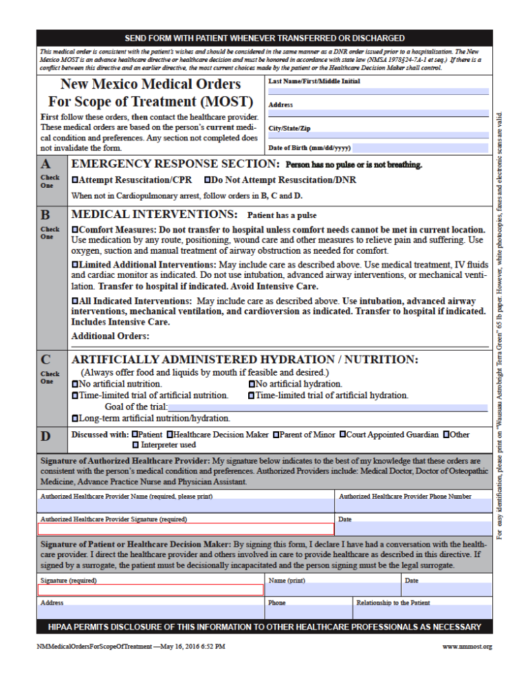 Free New Mexico Advance Directive Form (Medical POA & Living Will ...