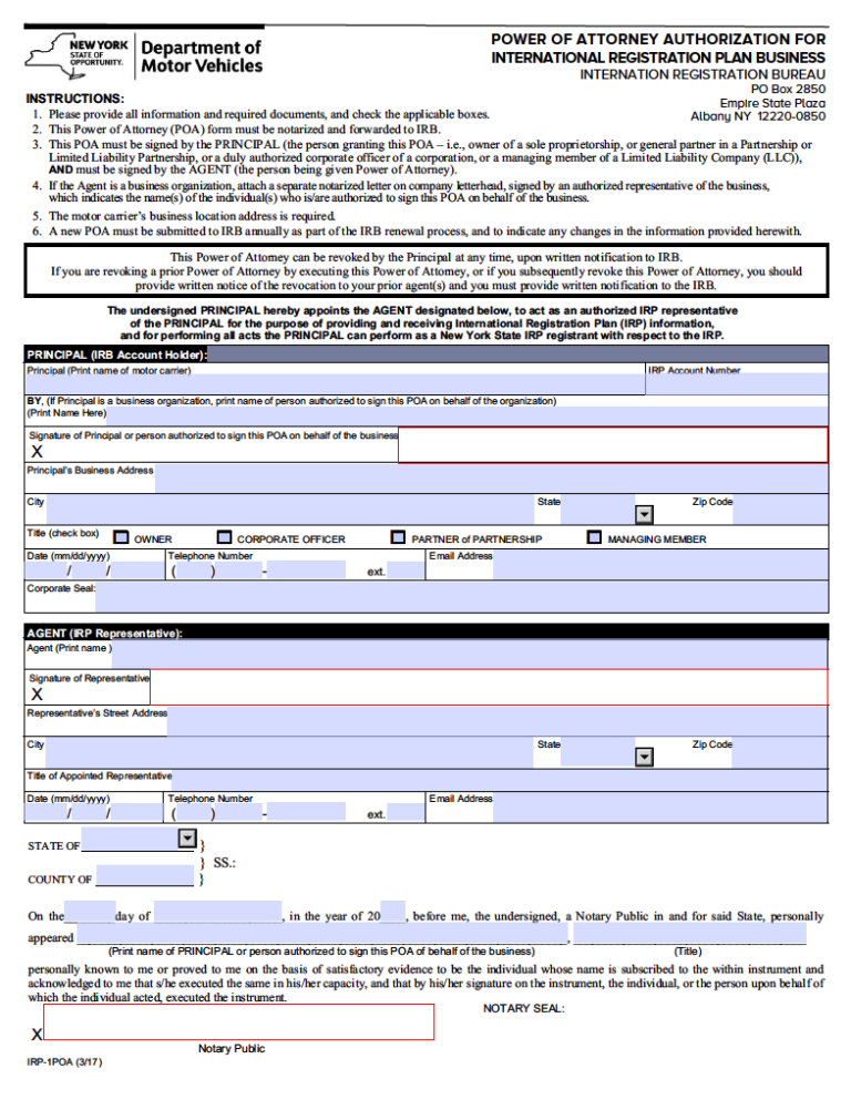 Free New York Motor Vehicle Power of Attorney Form | PDF | Word