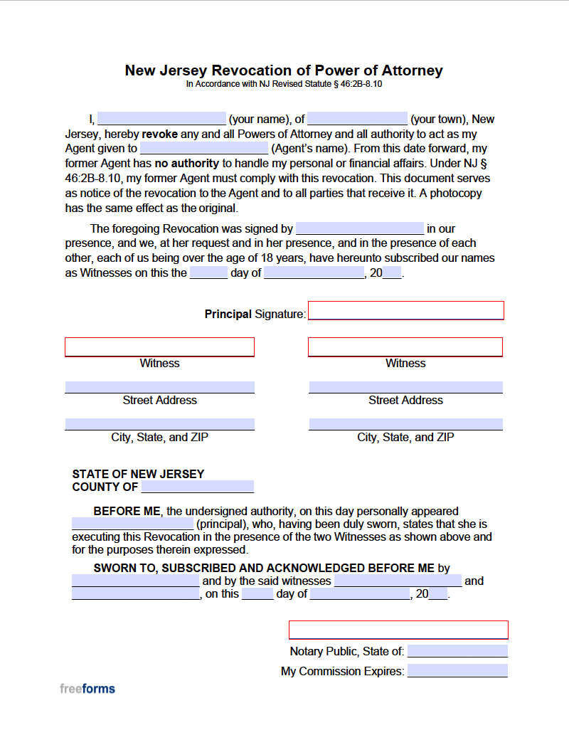 Free New Jersey Revocation of Power of Attorney Form | PDF | WORD
