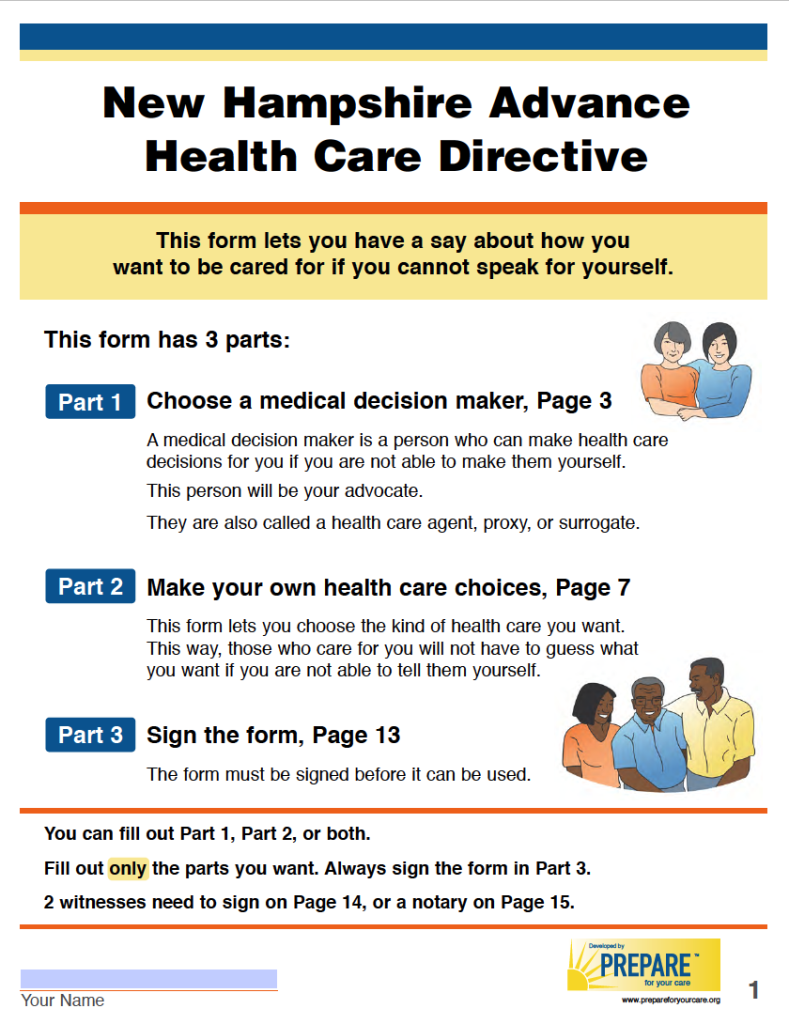 Free New Hampshire Advance Directive Form (Medical POA & Living Will) | PDF