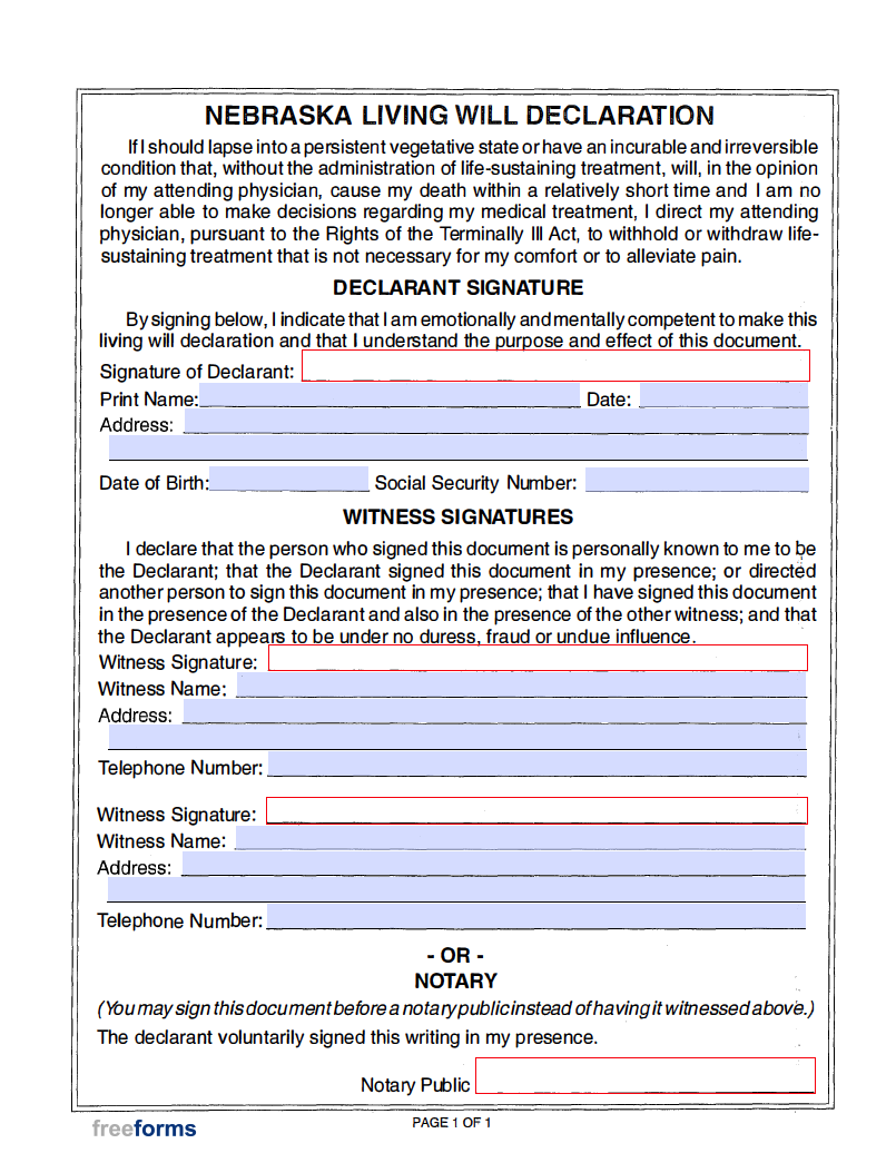 Free Nebraska Advance Directive Form (Medical POA & Living Will) | PDF