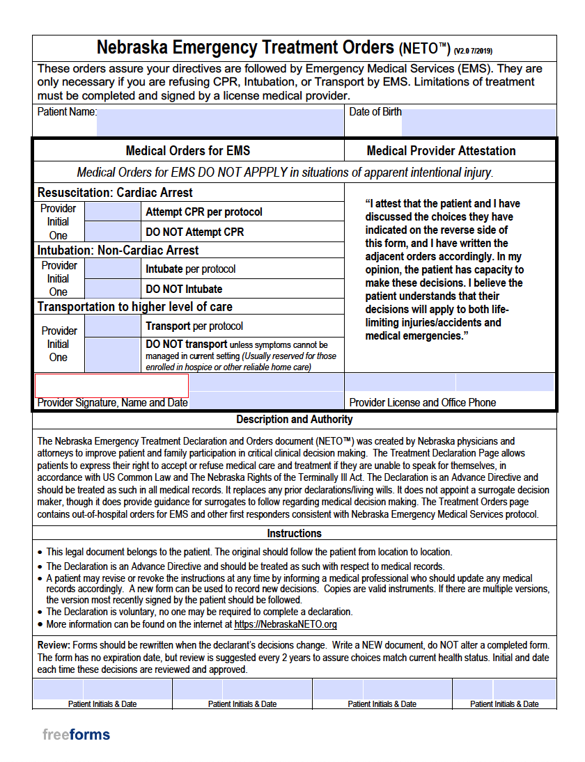 Free Nebraska Advance Directive Form (Medical POA & Living Will) | PDF