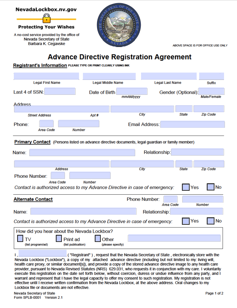 Free Nevada Advance Directive Form (Medical POA & Living Will) | PDF