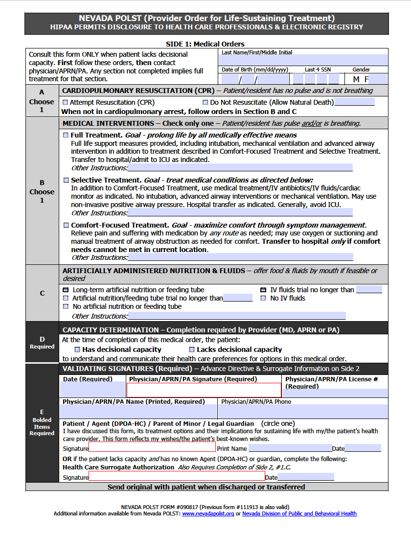 Free Nevada Advance Directive Form (Medical POA & Living Will) | PDF
