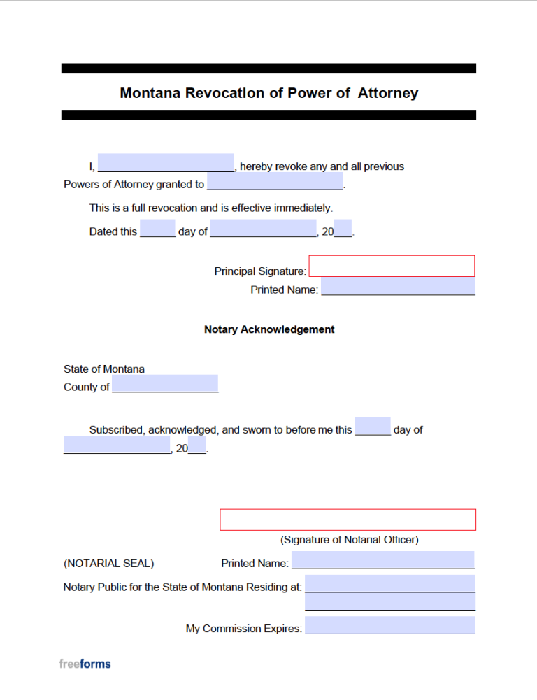 Free Montana Revocation of Power of Attorney Form | PDF | Word